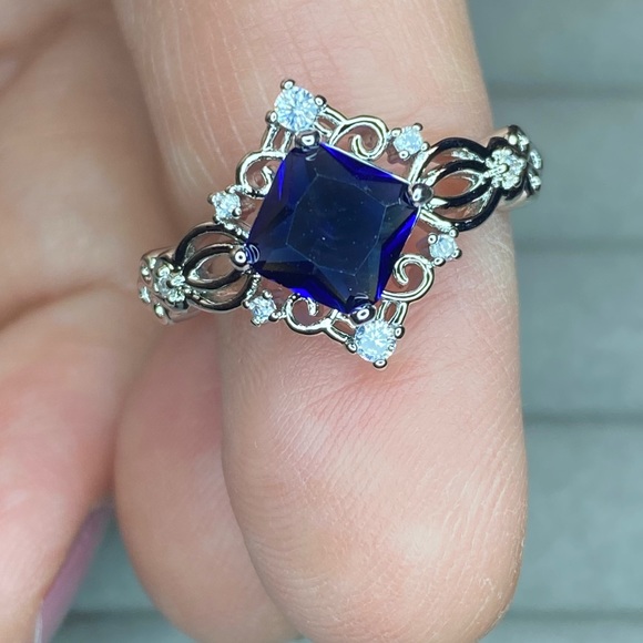 Jewelry | New Gorgeous Sapphire Blue Ring Rhombus Shaped Gemstone Style ...